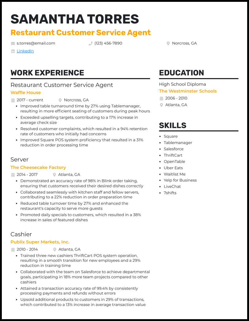 9 Restaurant Resume Examples That Worked in 2025