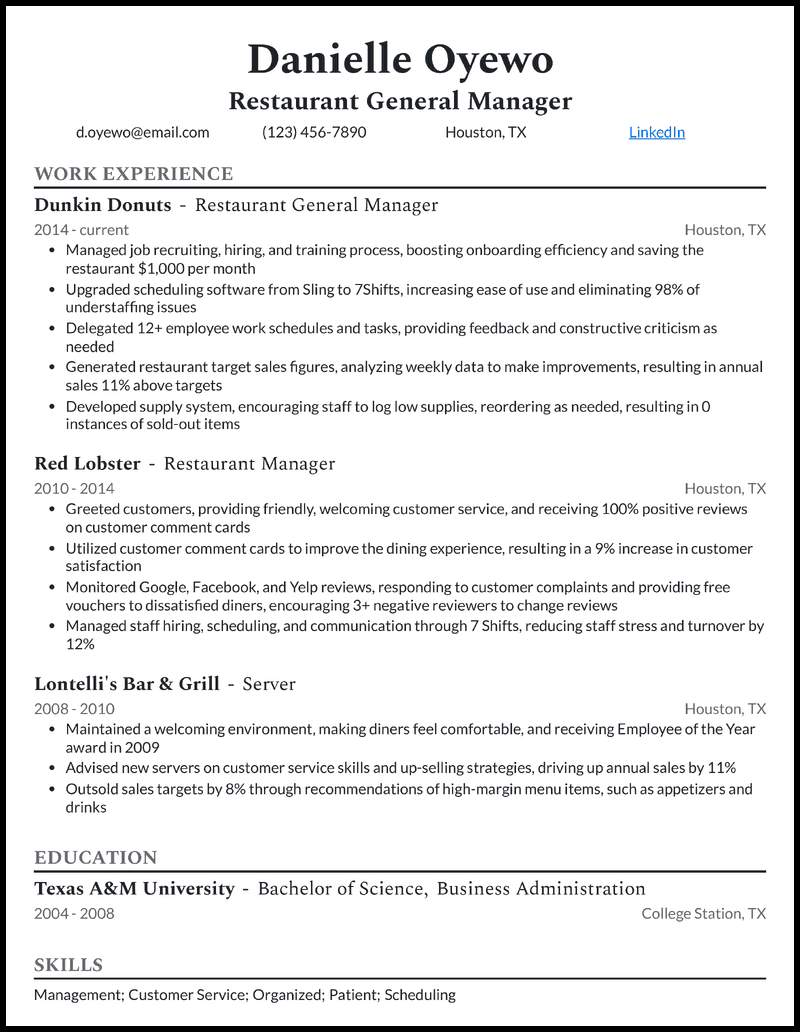 9 Real Restaurant Manager Resume Examples That Worked in 2025