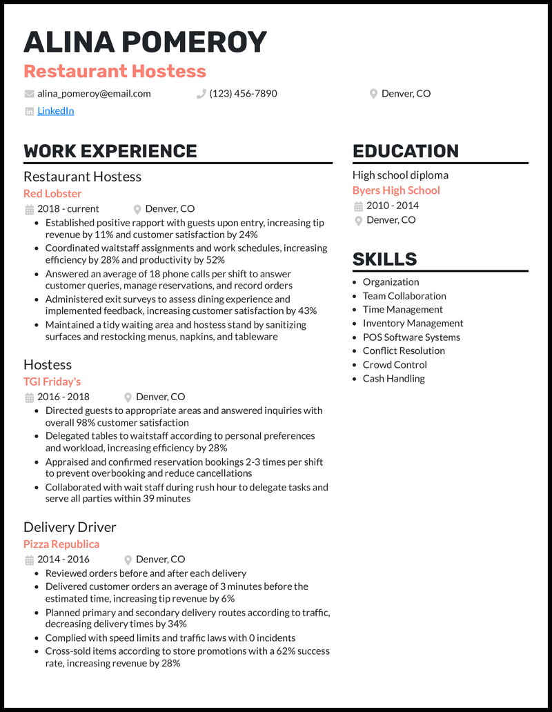 12 Hostess Resume Examples [& Templates]