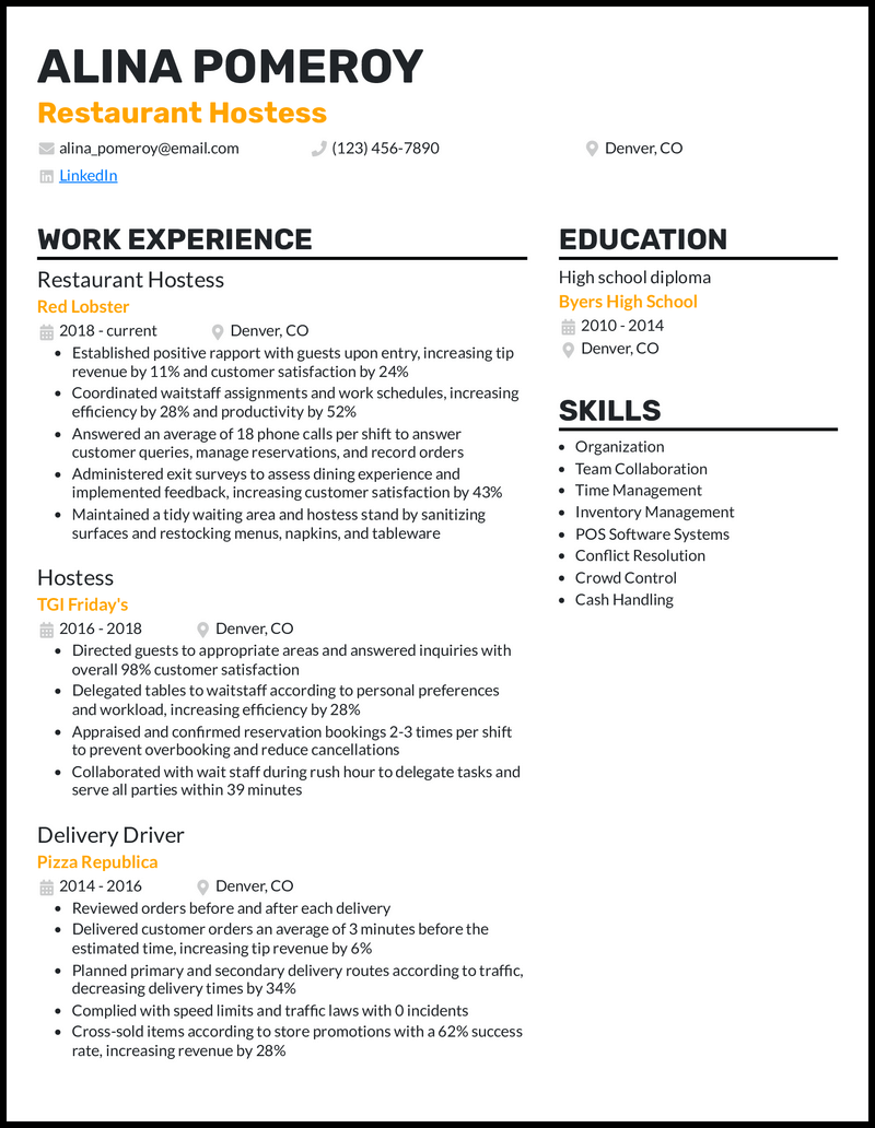 12 Hostess Resume Examples [& Templates]
