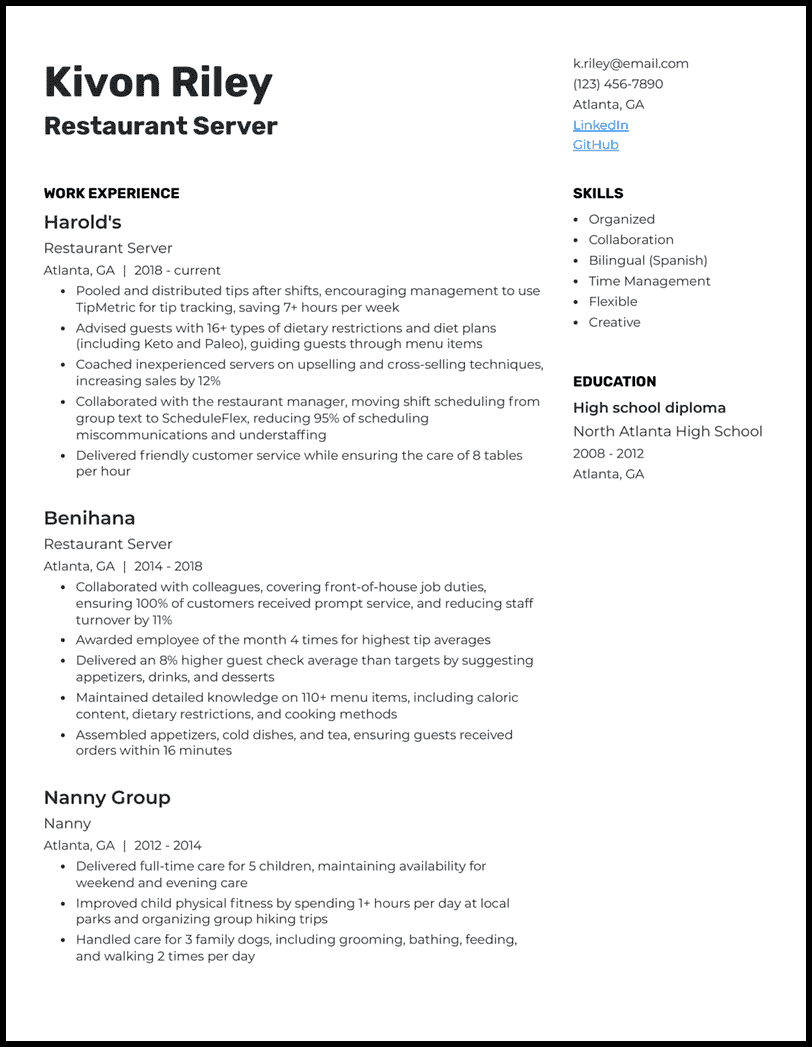 21 Server Resume Examples for 2025