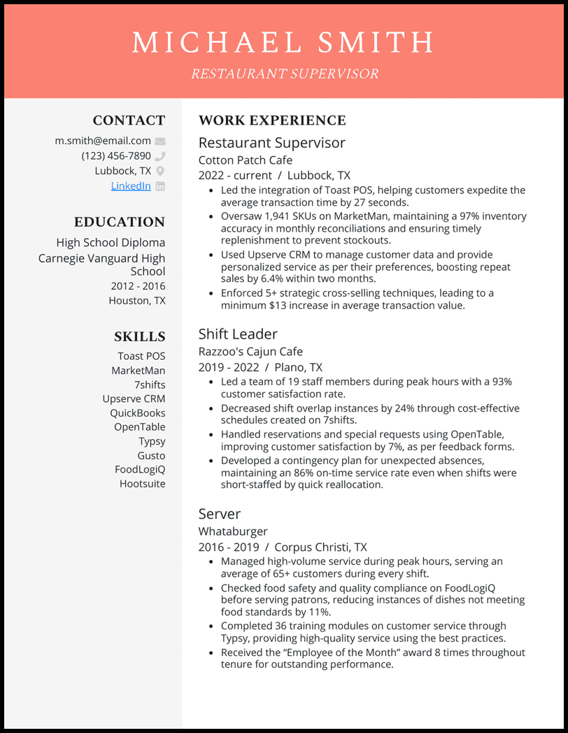 9 Restaurant Resume Examples That Worked in 2025