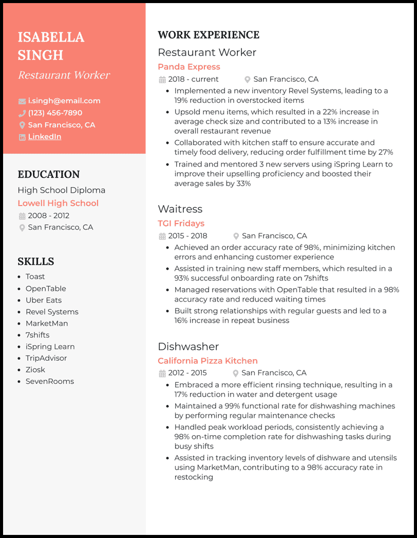 9 Restaurant Resume Examples That Worked in 2025
