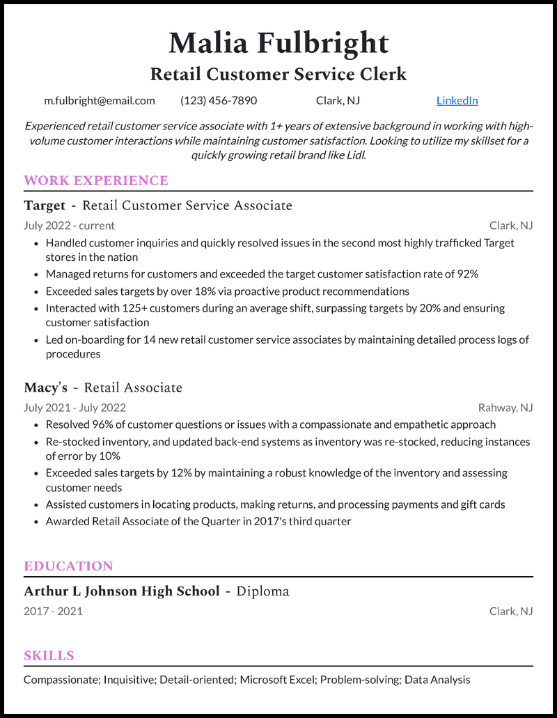 34 Customer Service Resume Examples for 2025