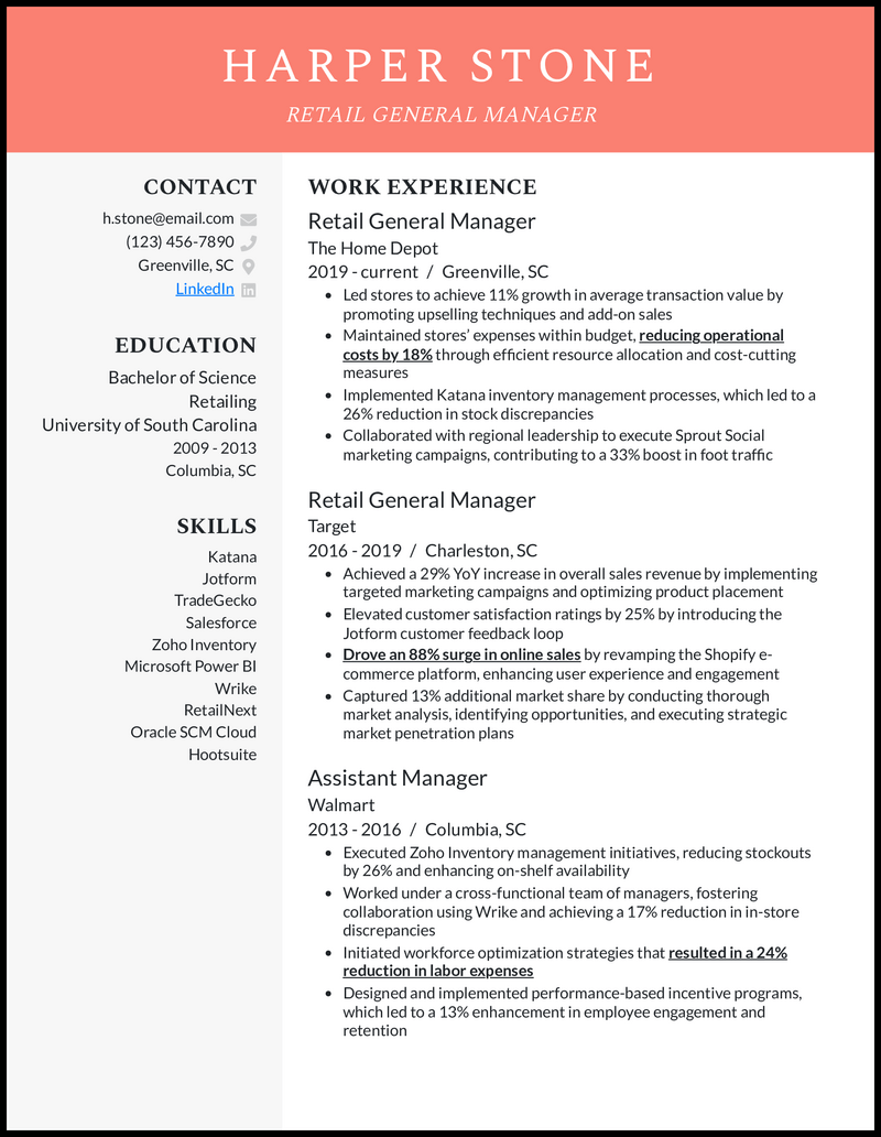 9 Retail Manager Resume Examples for 2025