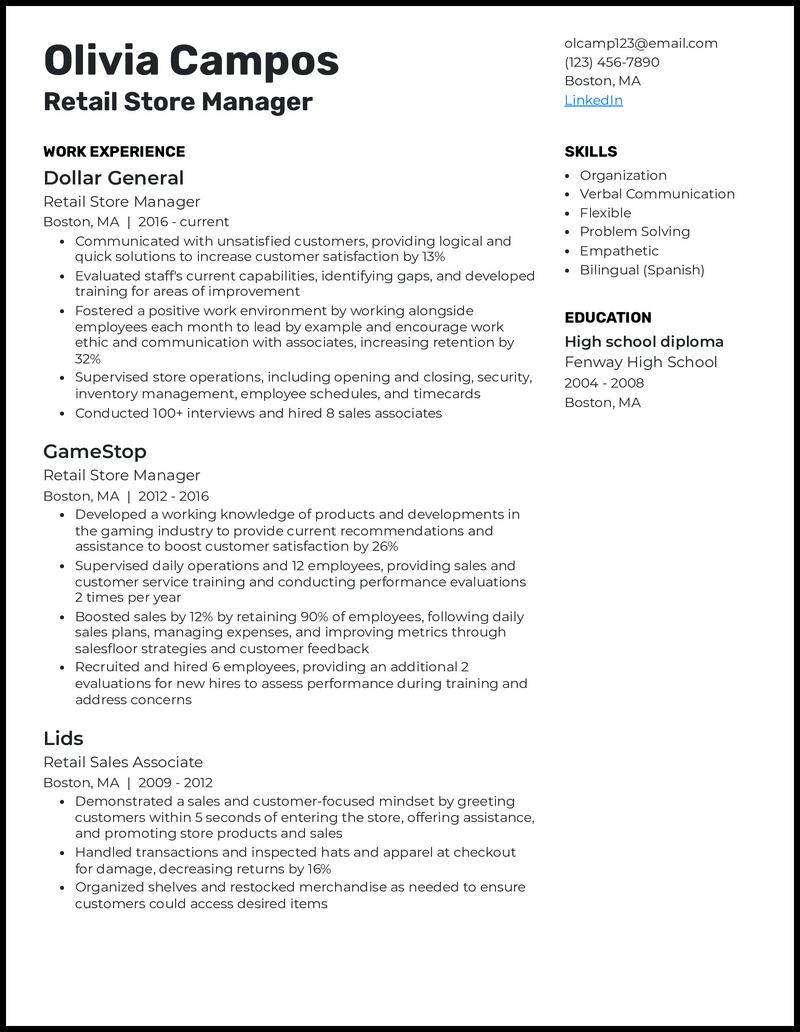 9 Retail Manager Resume Examples for 2025