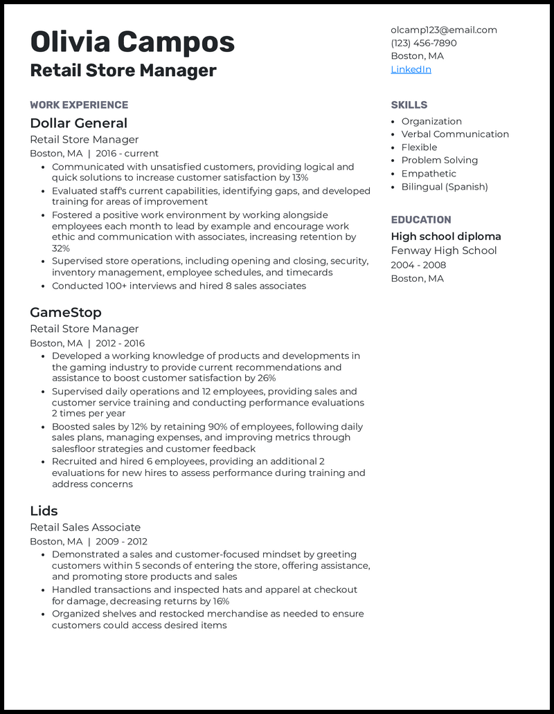 9 Retail Manager Resume Examples for 2025