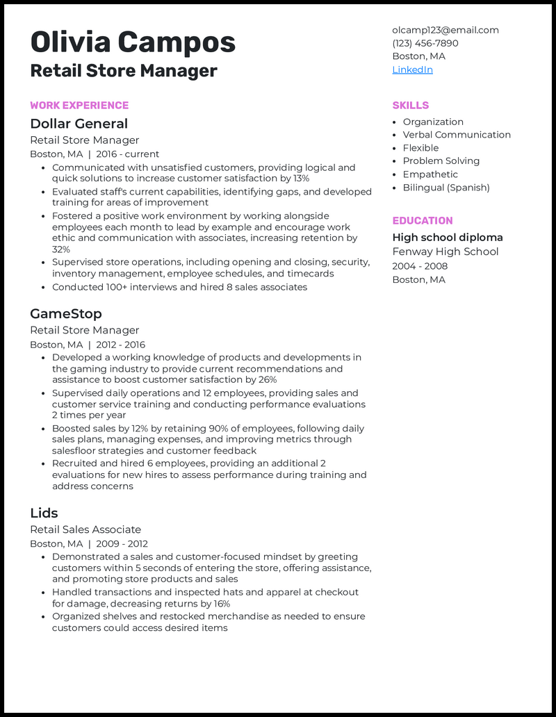 9 Retail Manager Resume Examples for 2025
