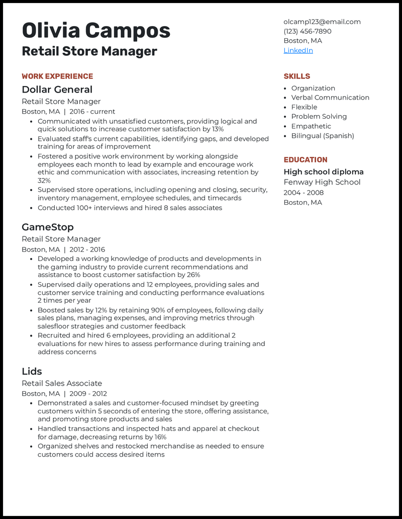 9 Retail Manager Resume Examples for 2025
