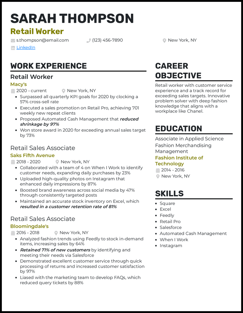 11 Real Retail Resume Examples That Worked in 2024