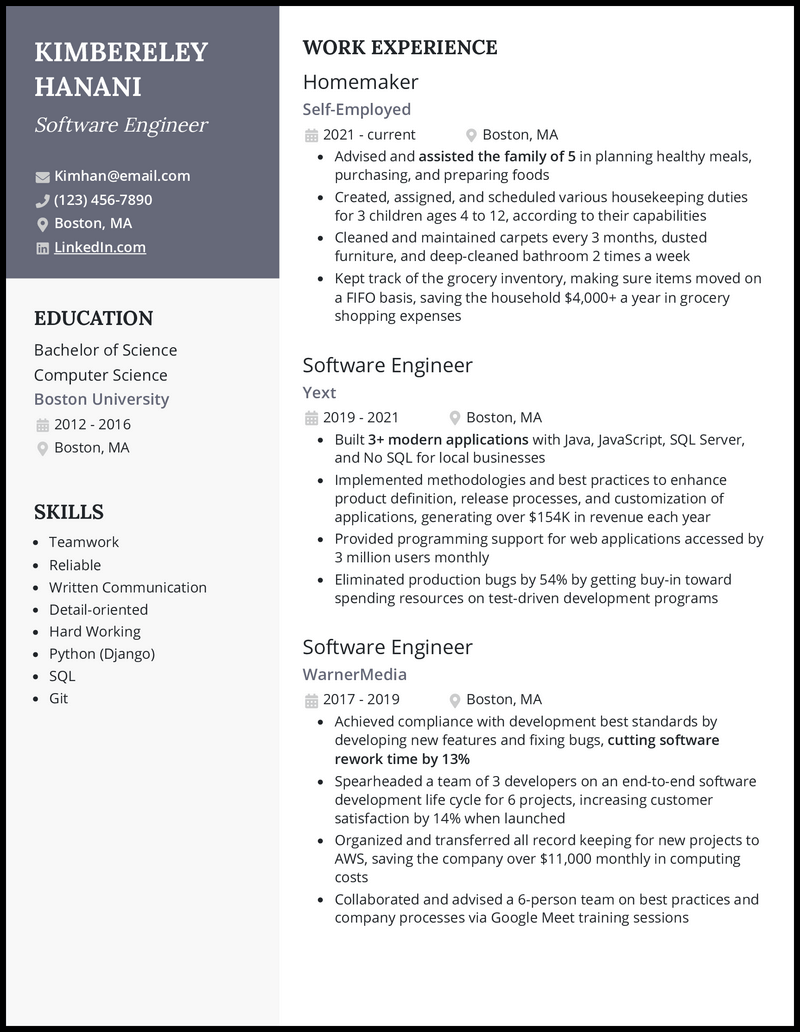 5 Returning to Workforce Resume Examples and Templates for 2025