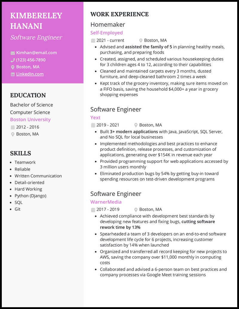 5 Returning to Workforce Resume Examples and Templates for 2025