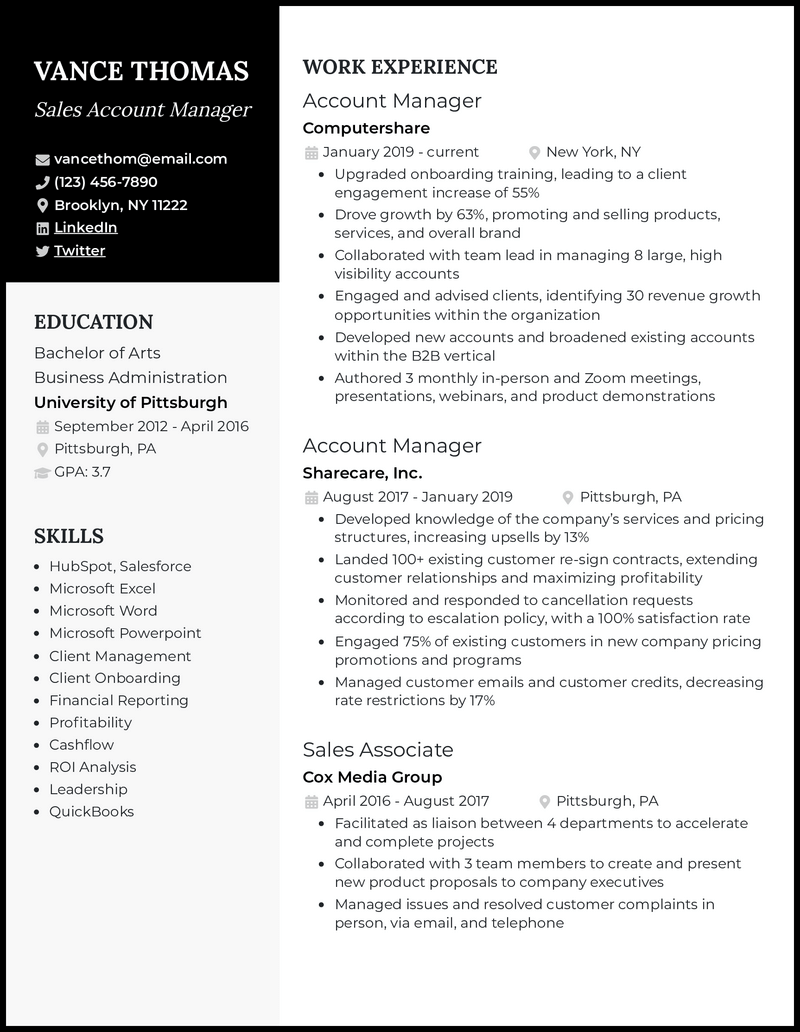 21 Account Manager Resume Examples That Work in 2024