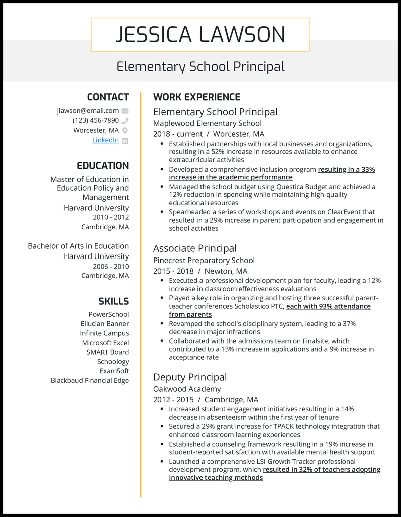 7 Principal Resume Examples to Land a Job in 2024