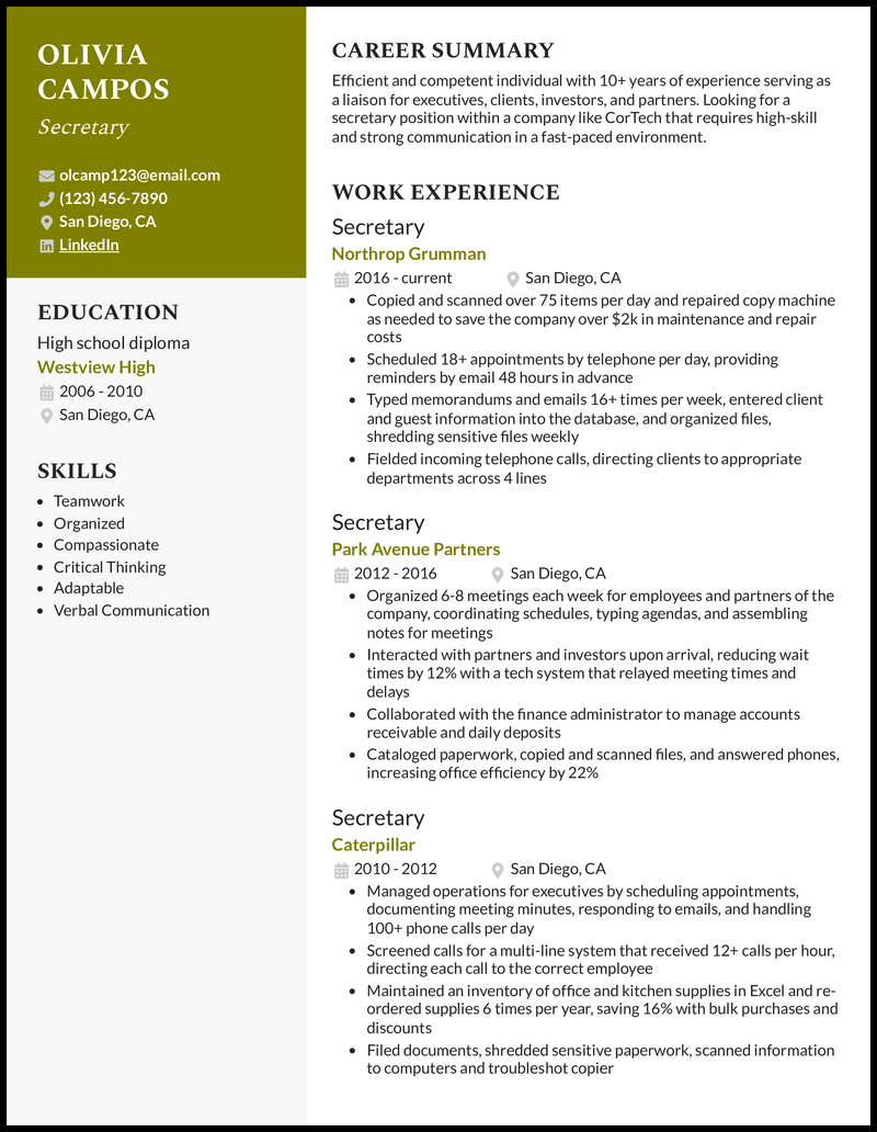 15 Secretary Resume Examples [& Templates]