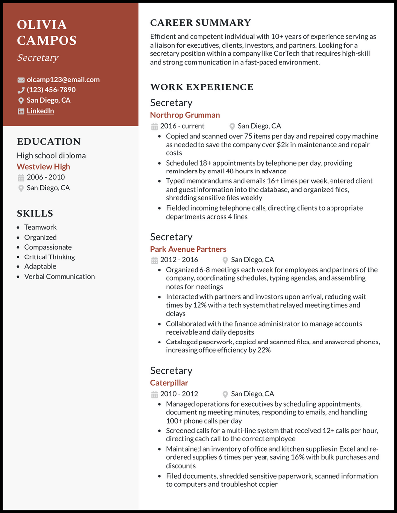 15 Secretary Resume Examples [& Templates]