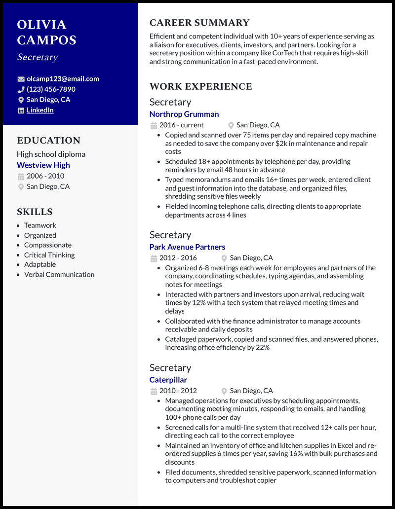 15 Secretary Resume Examples [& Templates]