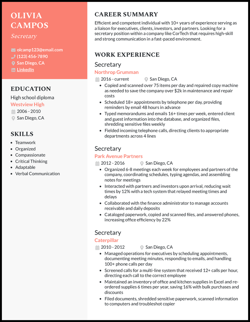 15 Secretary Resume Examples [& Templates]