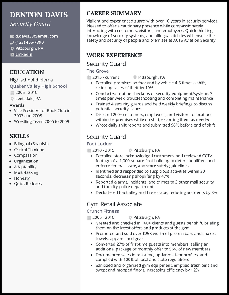 7 Security Guard Resume Examples [& Templates]