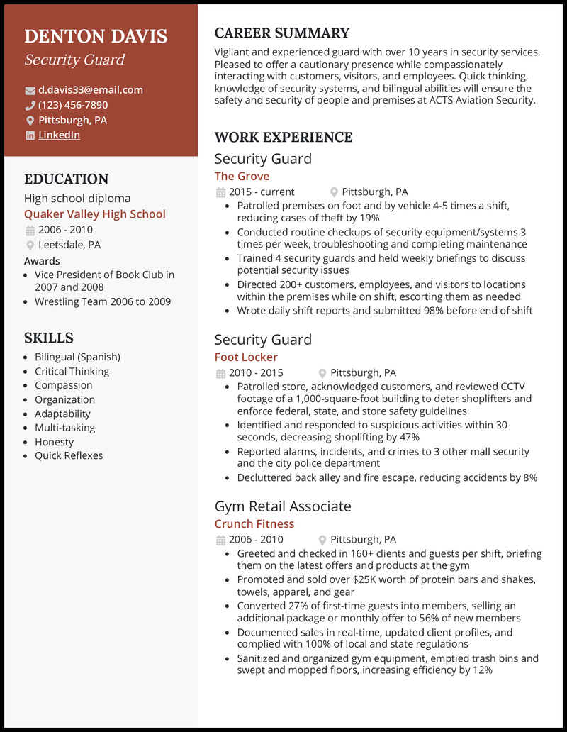 7 Security Guard Resume Examples [& Templates]