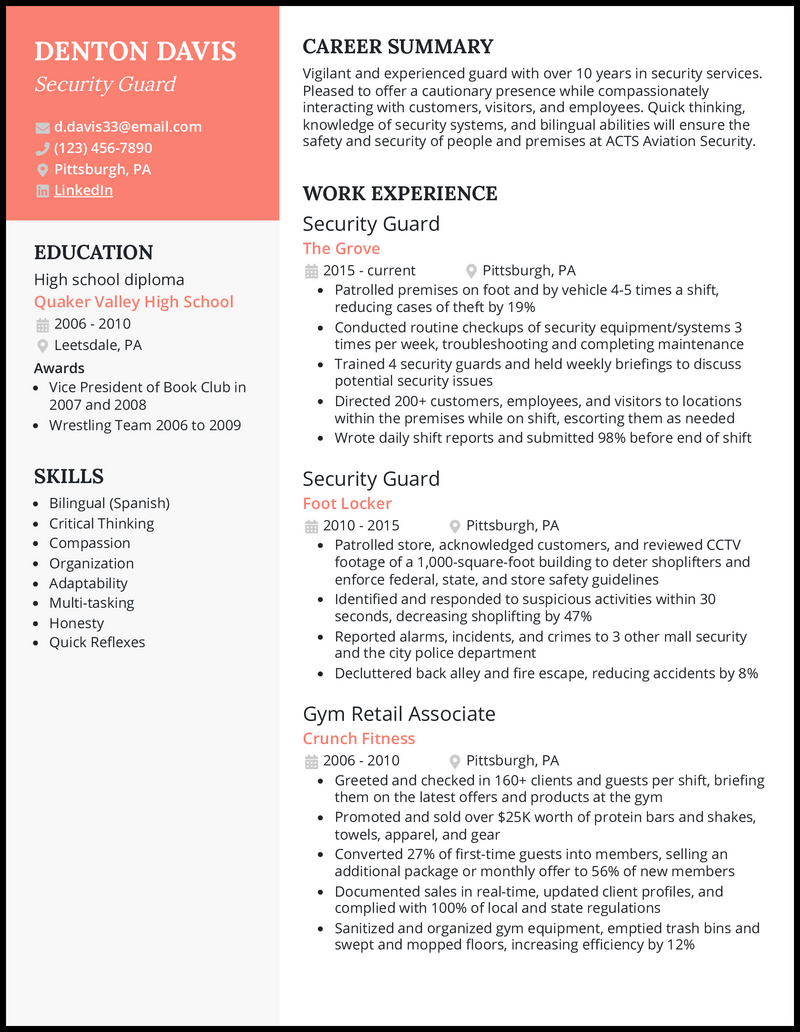 7 Security Guard Resume Examples [& Templates]
