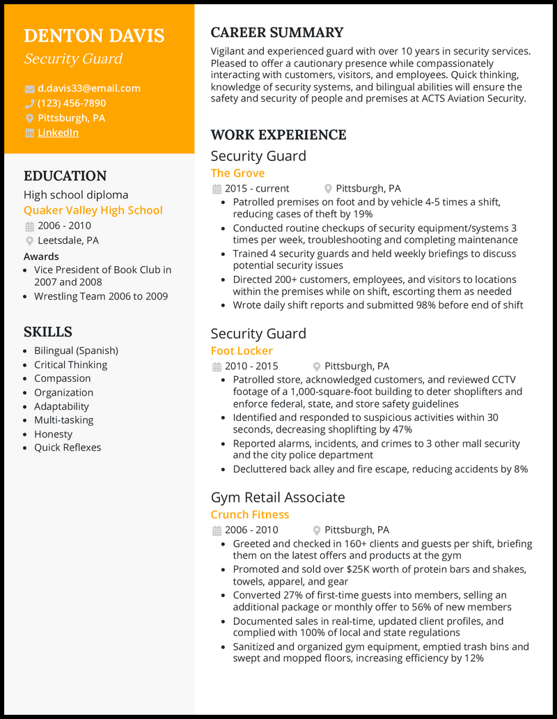 7 Security Guard Resume Examples [& Templates]