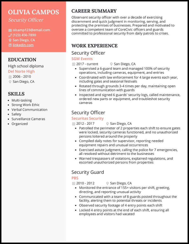 7 Security Officer Resume Examples [& Templates]