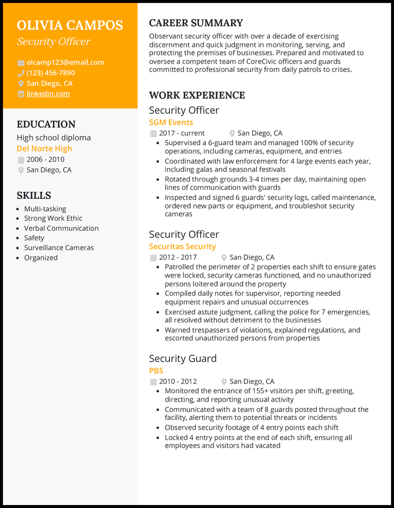 7 Security Officer Resume Examples [& Templates]