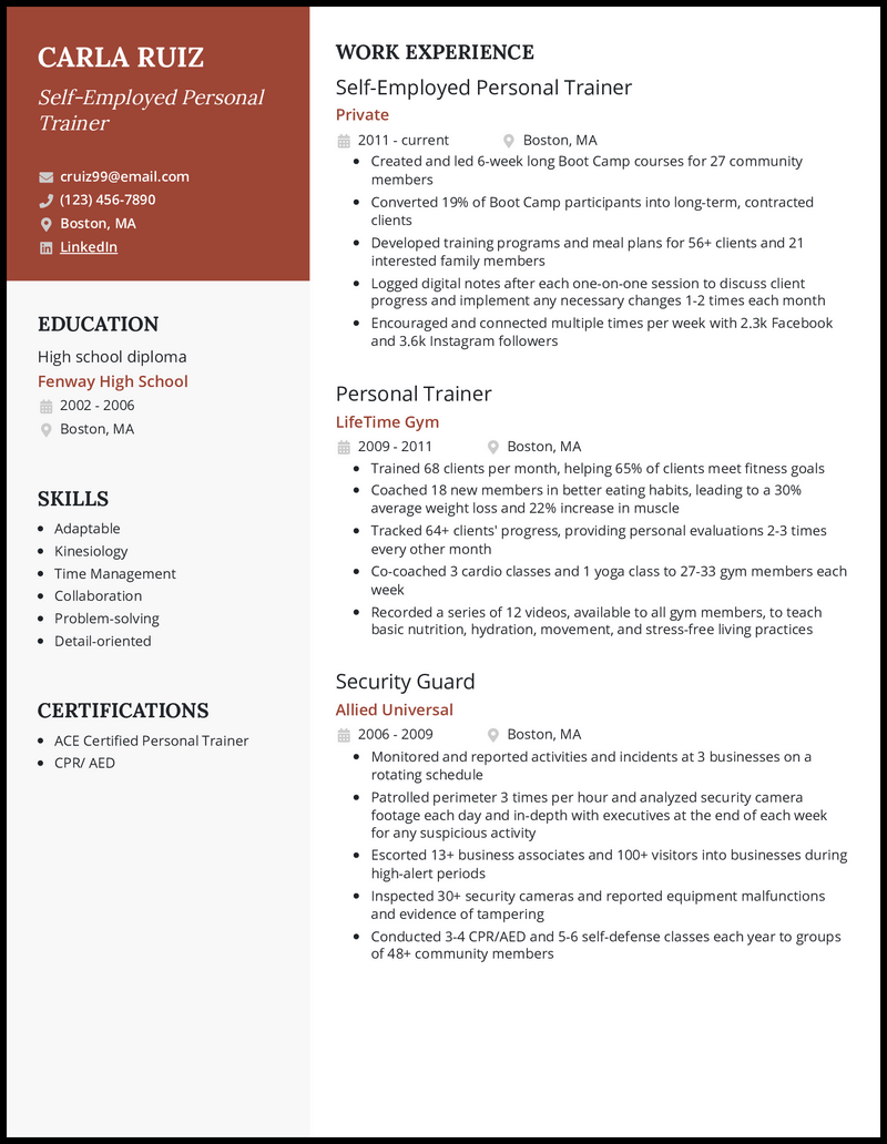 7 Personal Trainer Resume Examples [& Templates]