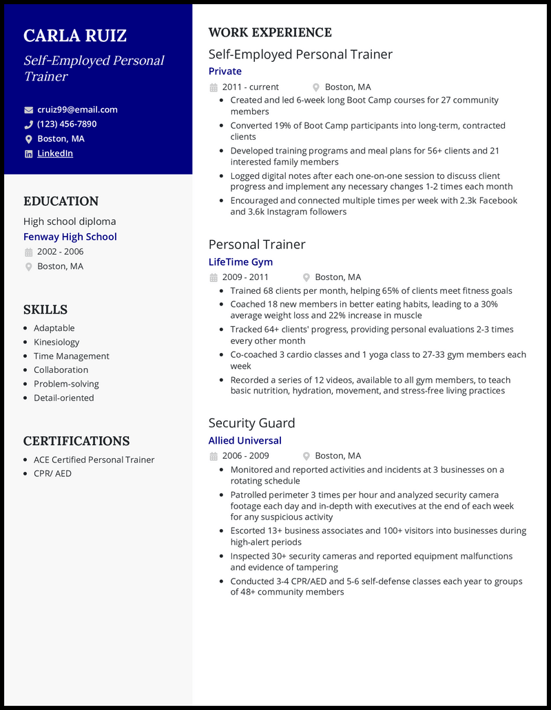 7 Personal Trainer Resume Examples [& Templates]