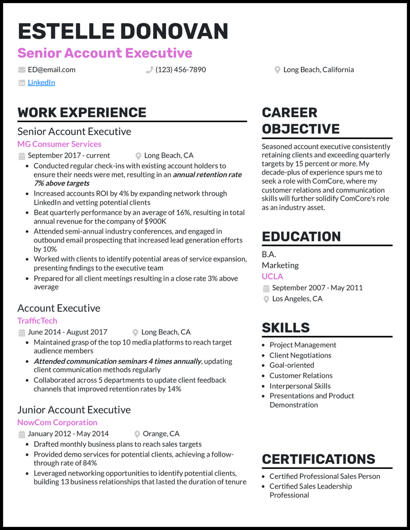3 Senior Account Executive Resume Examples for 2026