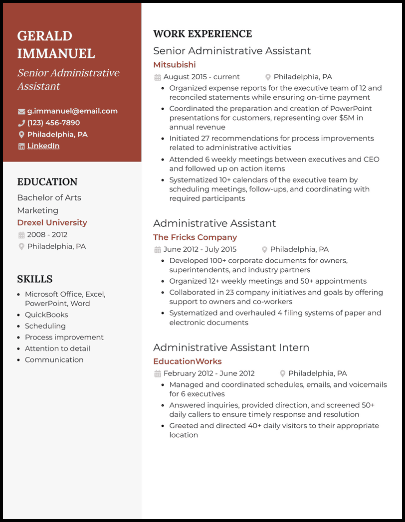 3 Senior Administrative Assistant Resume Examples