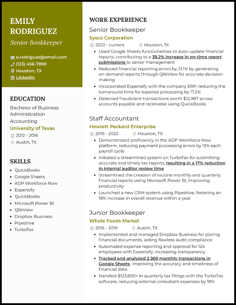 11 Bookkeeper Resume Examples [& Templates]