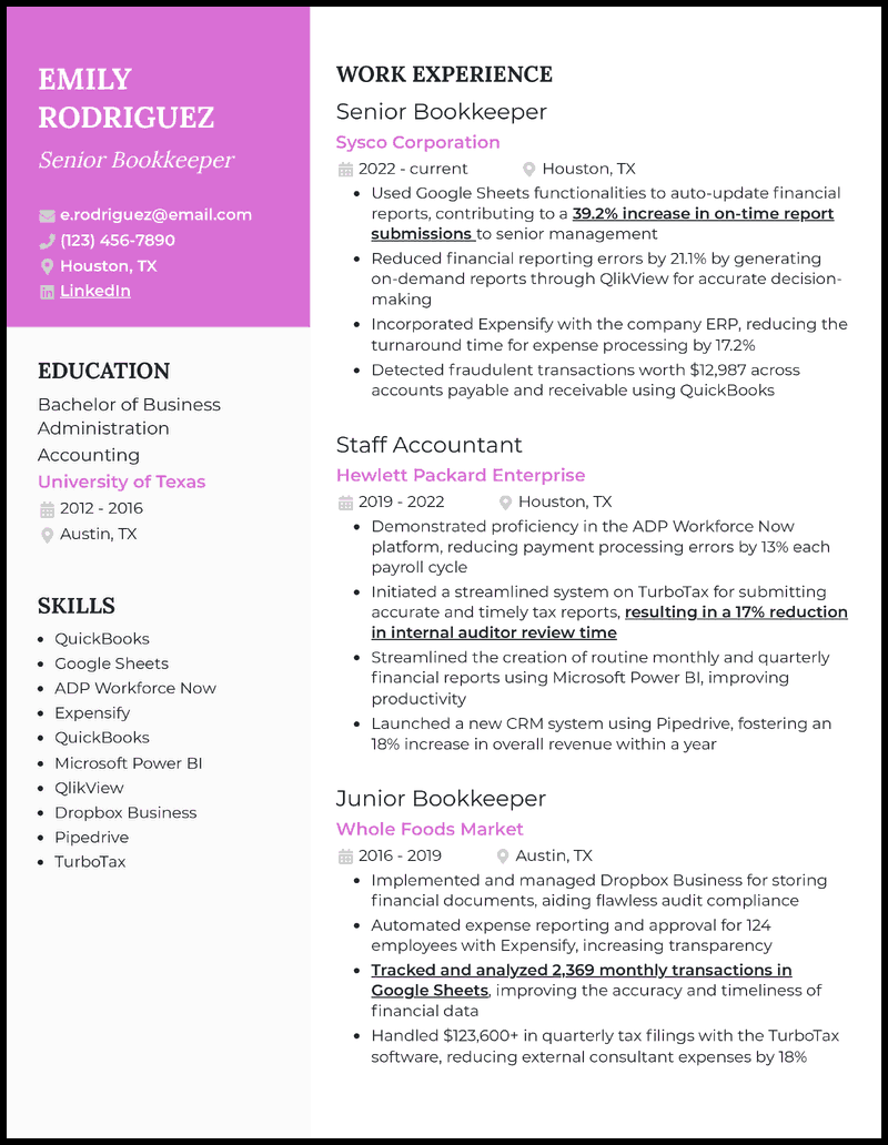 11 Bookkeeper Resume Examples [& Templates]