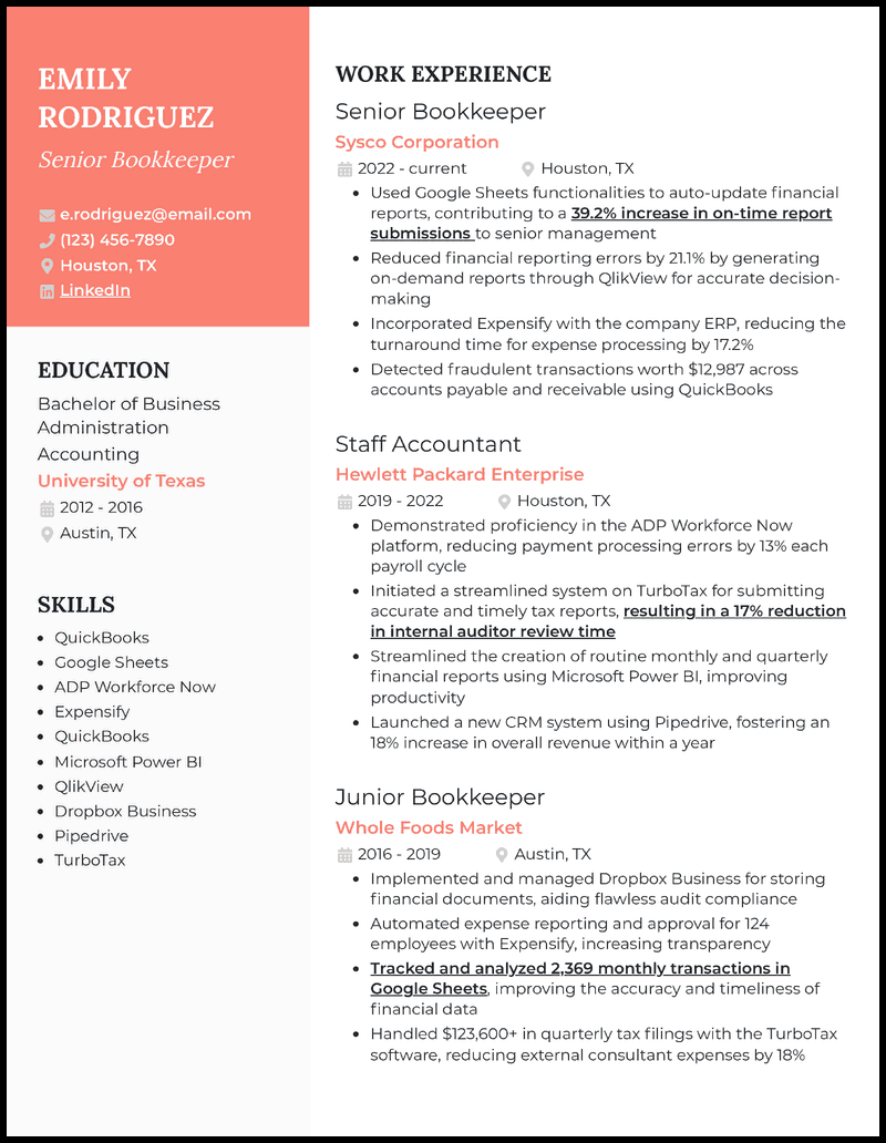 11 Bookkeeper Resume Examples [& Templates]
