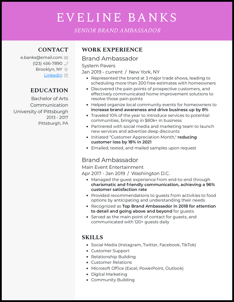 7 Brand Ambassador Resume Samples For 2023 Build My Resume Now 7 Brand Ambassador Resume Samples For 2023 Build My Resume Now