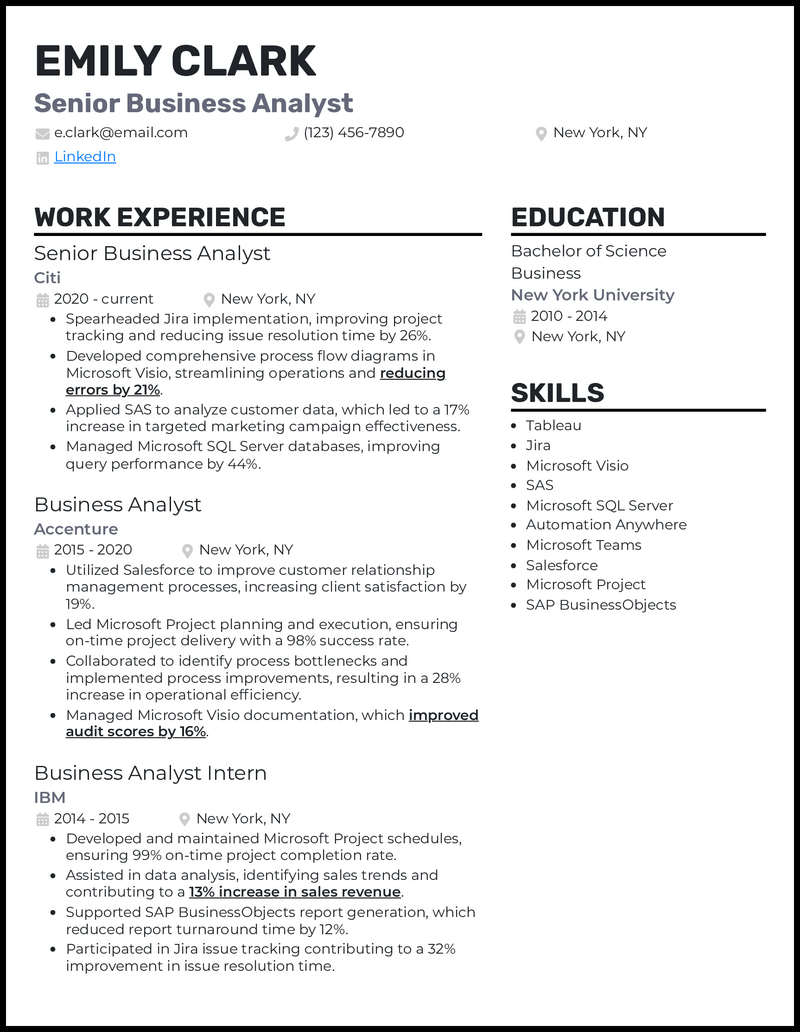 5 Senior Business Analyst Resume Examples for 2024