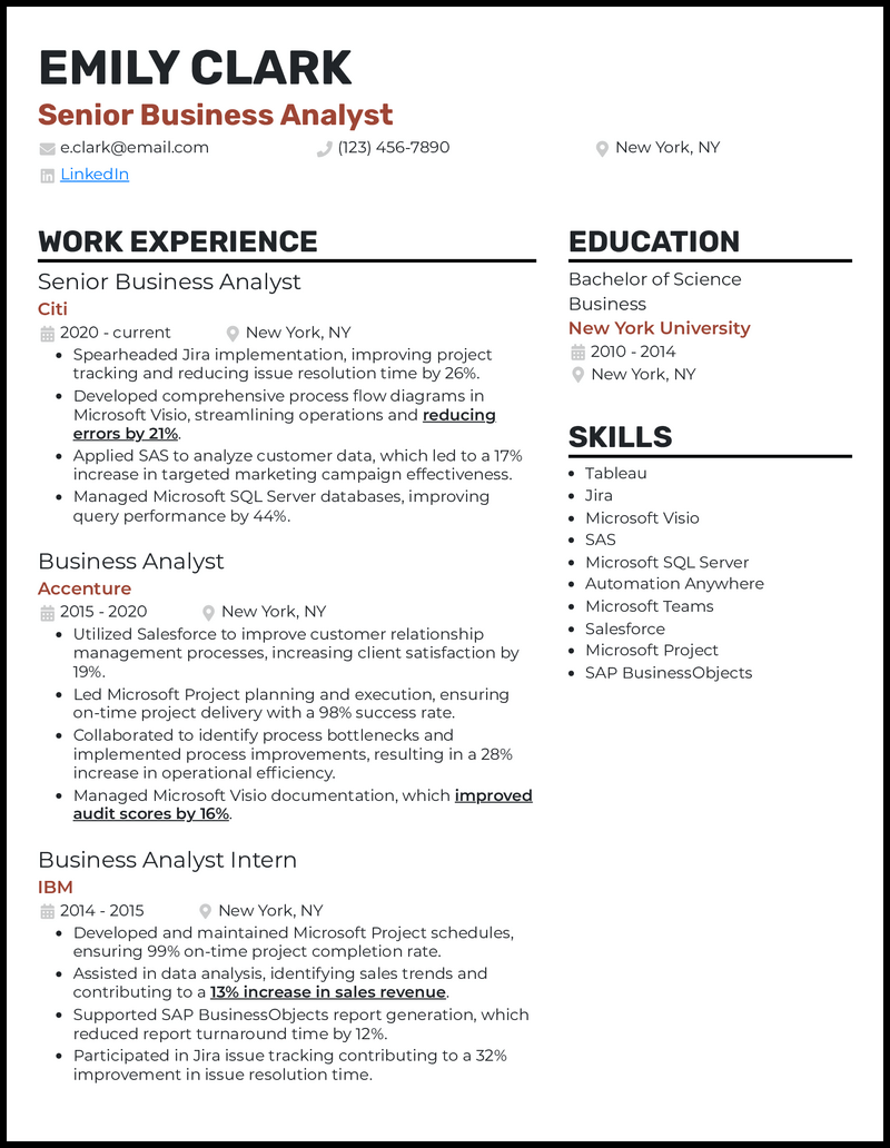 5 Senior Business Analyst Resume Examples for 2024