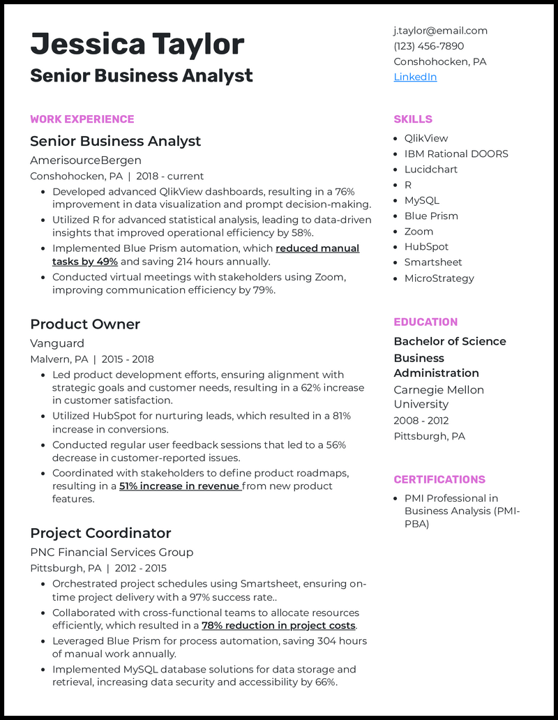 5 Senior Business Analyst Resume Examples for 2024