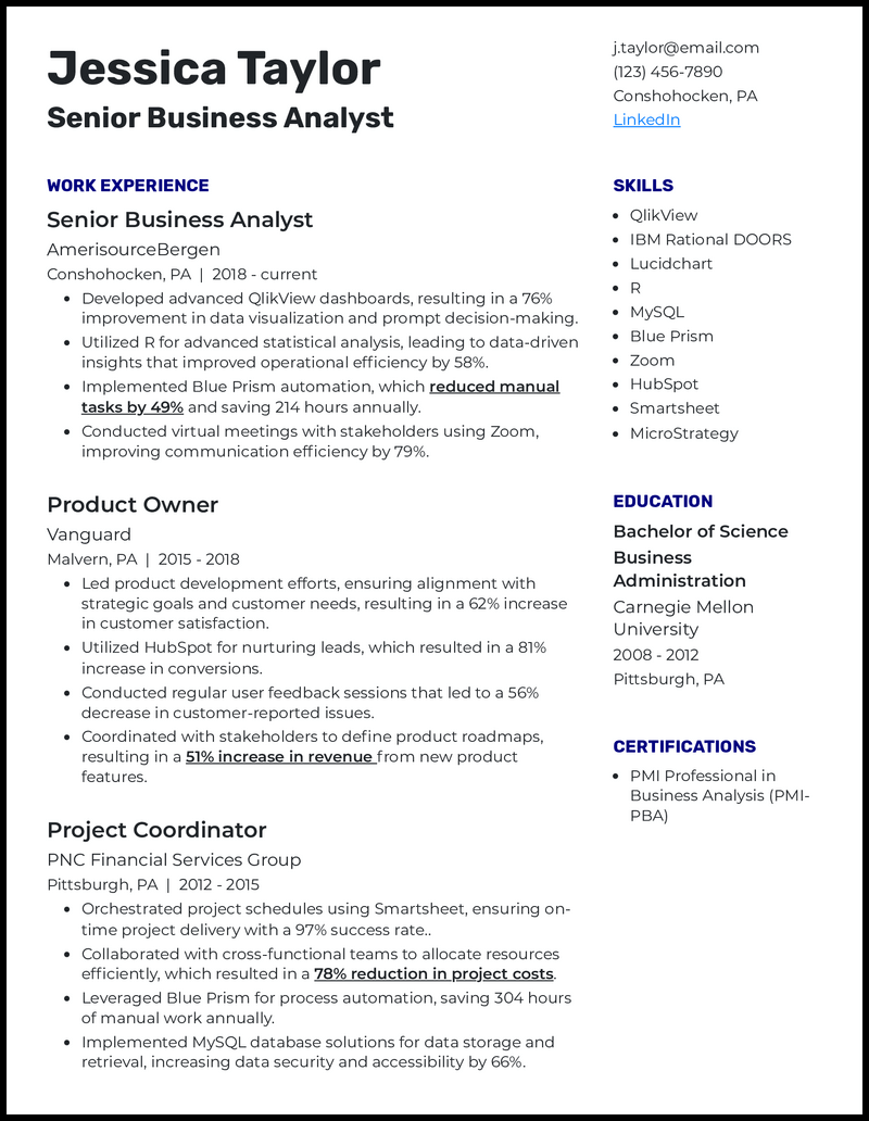 5 Senior Business Analyst Resume Examples For 2024 5 Senior Business Analyst Resume Examples For 2024
