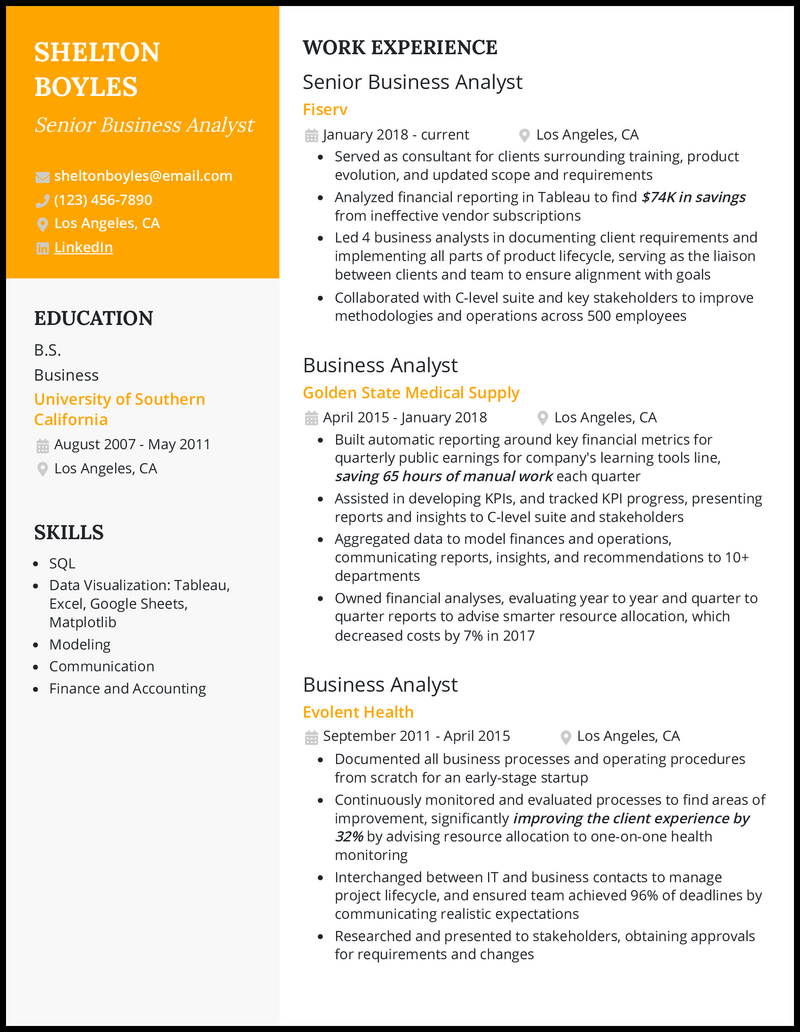5 Senior Business Analyst Resume Examples for 2024