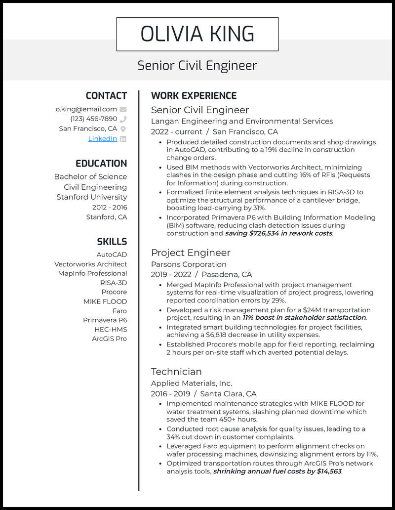 5 Civil Engineer Resume Examples for the Job in 2025