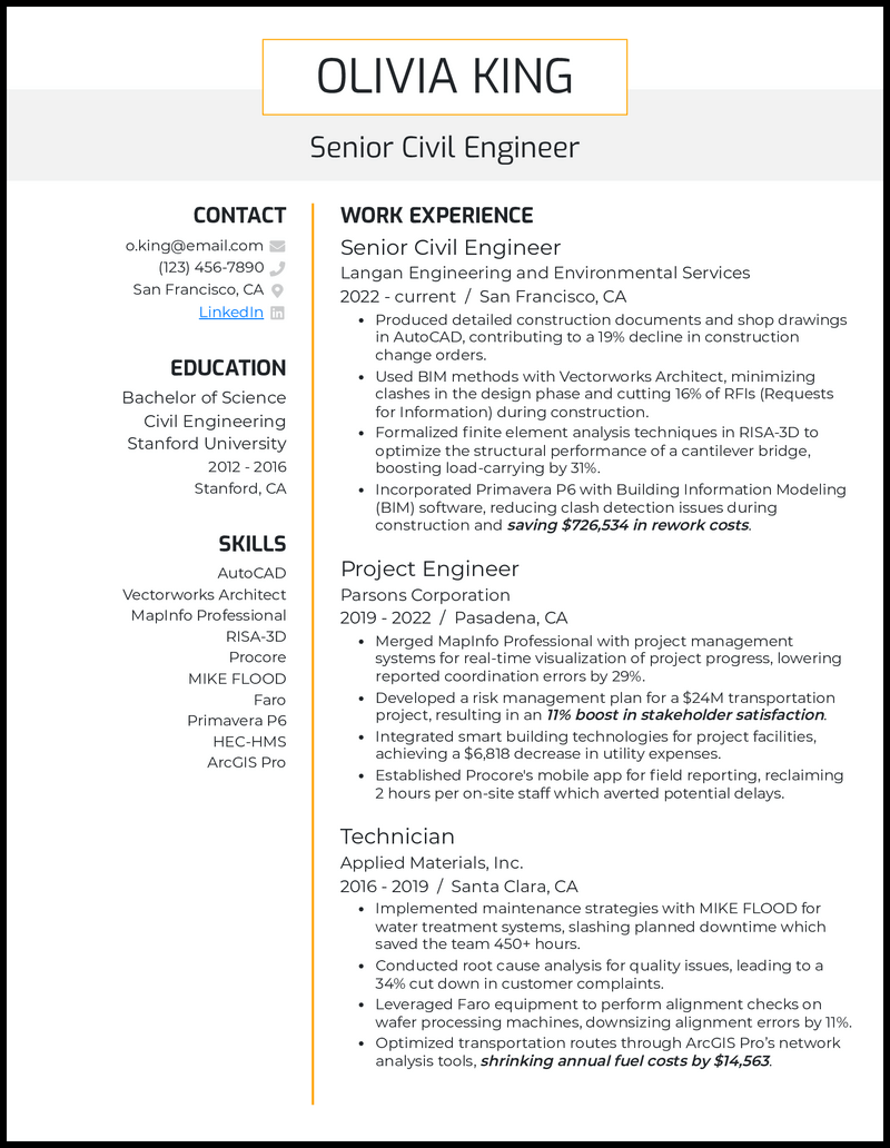 5 Civil Engineer Resume Examples for the Job in 2025