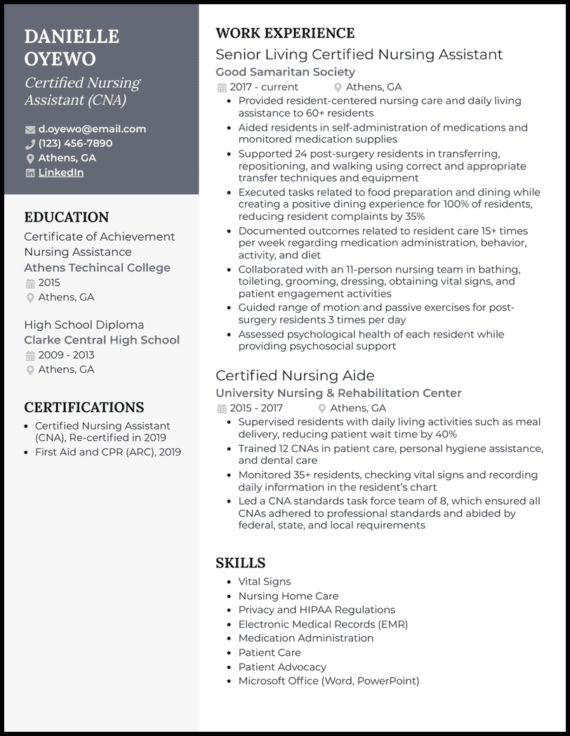 13 Certified Nursing Assistant (CNA) Resume Samples 2026