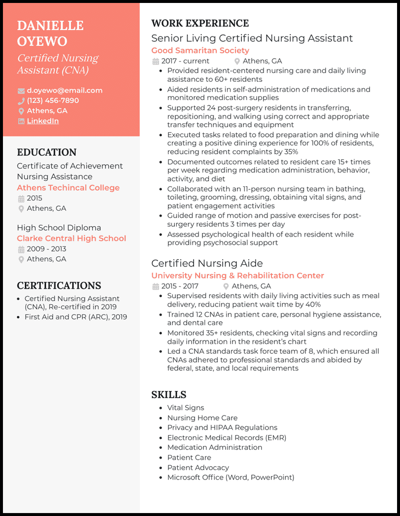 13 Certified Nursing Assistant (CNA) Resume Samples 2025