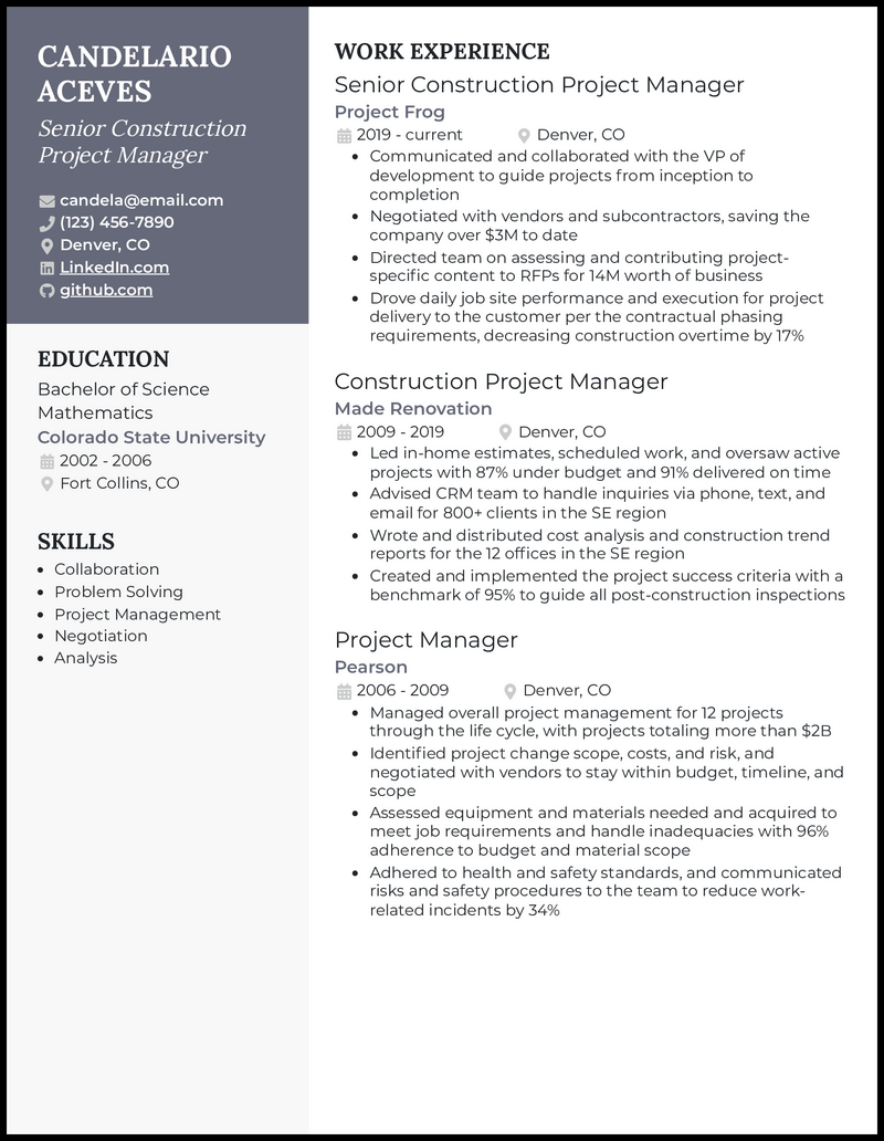 15 Construction Project Manager Resume Samples