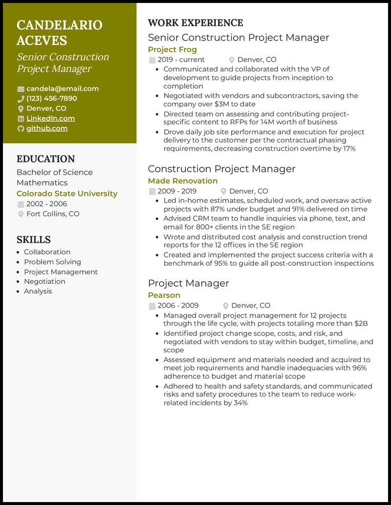 15 Construction Project Manager Resume Samples