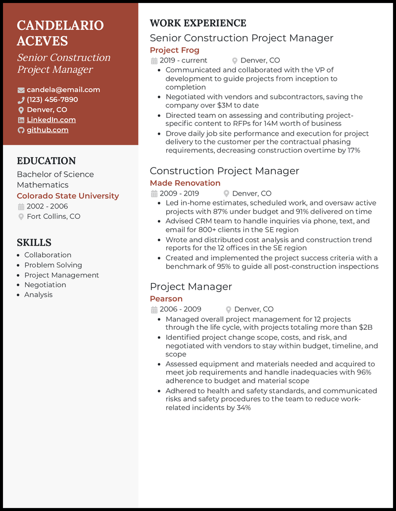 15 Construction Project Manager Resume Samples