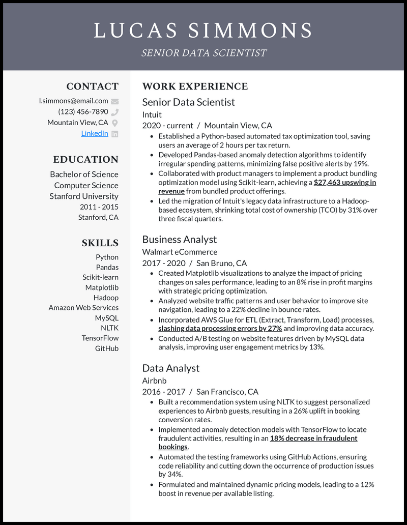 5 Senior Data Scientist Resume Examples Made for 2025