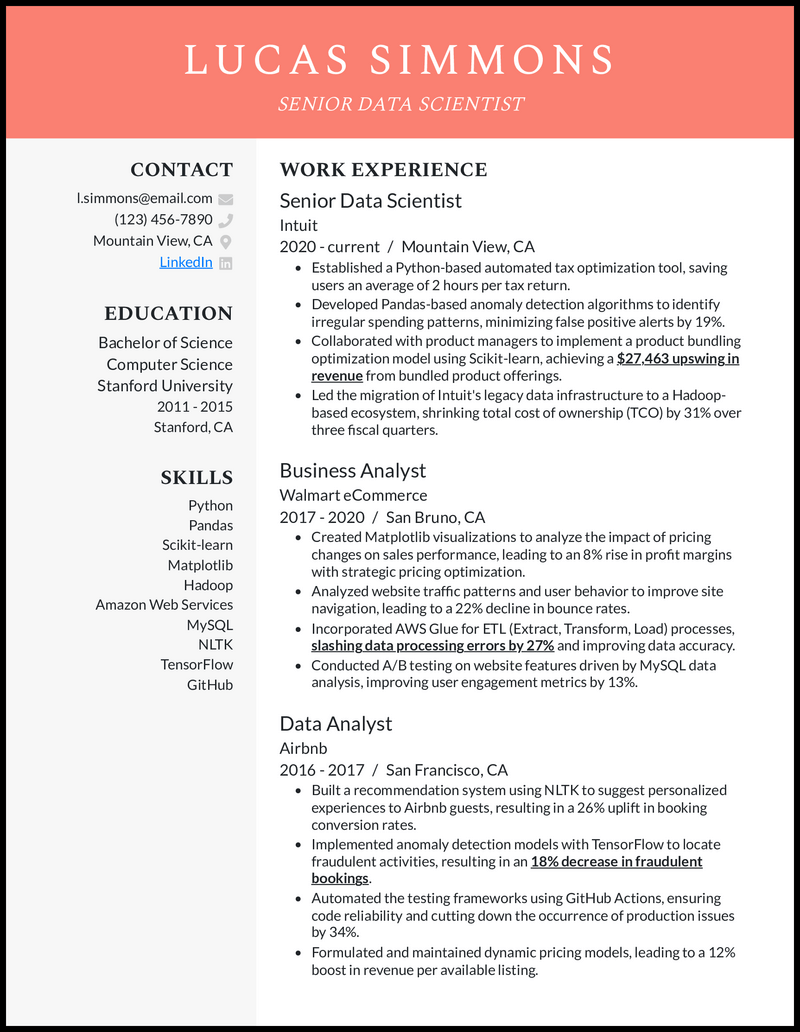 5 Senior Data Scientist Resume Examples Made for 2025